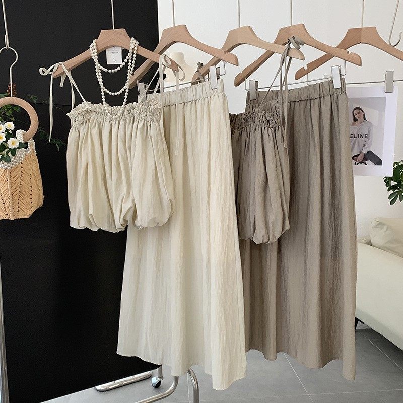 Xia Han Edition Versatile Retro Strap Top High Waist Half Sk_虎窝淘