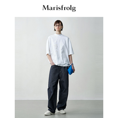 【蛋型裤】Marisfrolg玛丝菲尔秋季时尚复古蓝色休闲牛仔长裤子女