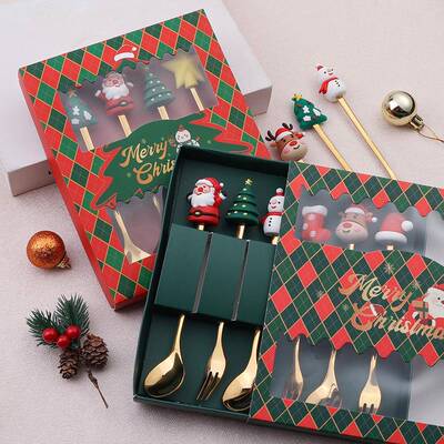 Christmas cutlery set stainless steel fork spoon gift box
