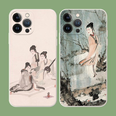 苹果iPhoneX傅抱石山水画仕女图