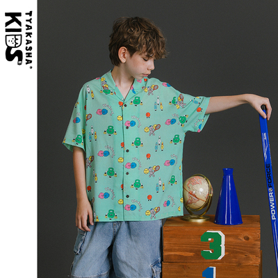 TYAKASHAKIDS塔卡沙童装衬衣男女童夏季新款印花短袖衬衫半袖上衣