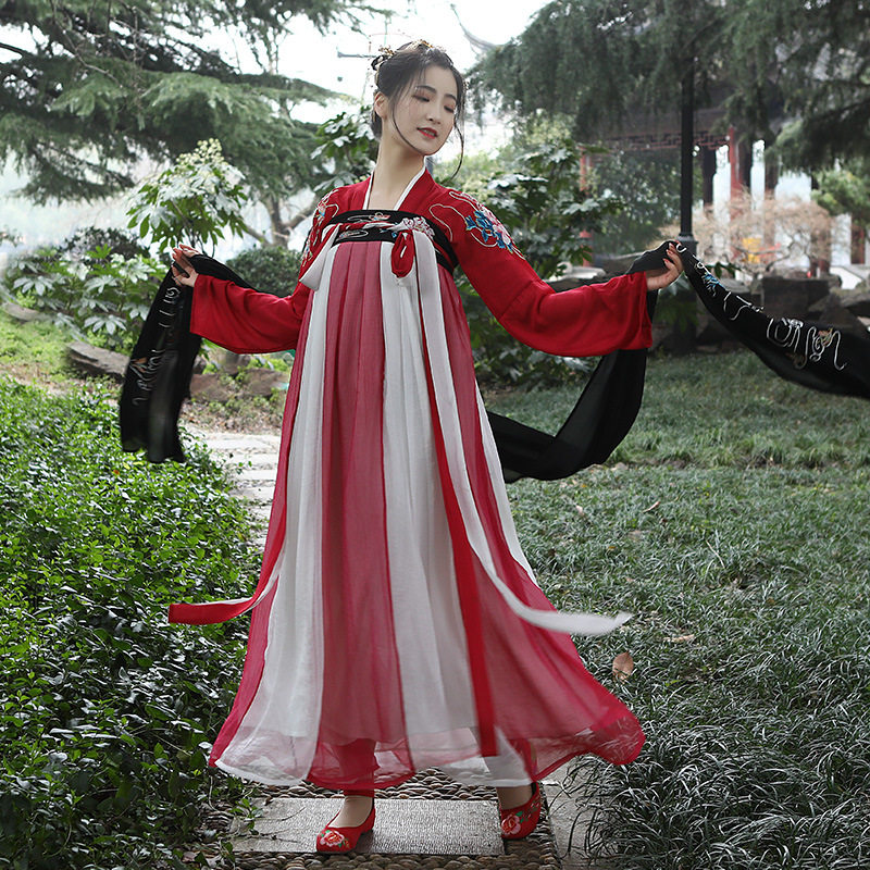 出租汉服齐胸襦裙红色古装飘逸仙女装中国风套装学生汉装清新古风