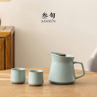 叁旬汝窑望山飘逸壶功夫茶具套装