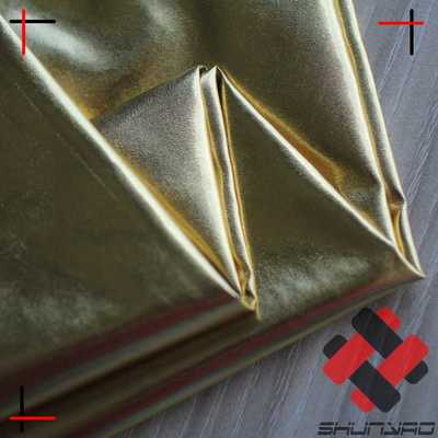 新款直销舜尧 春亚纺烫金 金色面料 金属感土豪金羽绒服夹克布料8