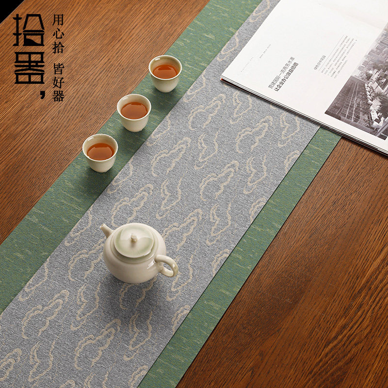拾器中式茶布艺茶桌垫禅意茶盘垫茶具配件日式茶席防水棉麻布桌旗