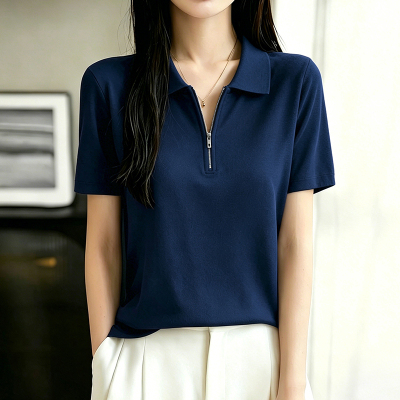 莱赛尔正肩polo衫女款爆款2026夏季新款时尚洋气百搭针织短袖上衣