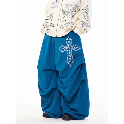 美式十字架皱褶加绒伞兵工装裤女