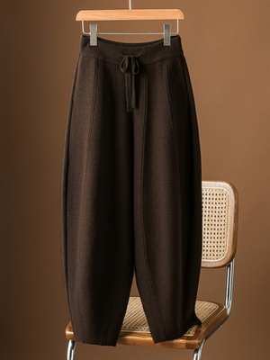 咖色镰刀裤女秋冬2025新款高腰显瘦宽松加厚针织哈伦阔腿裤弯刀裤