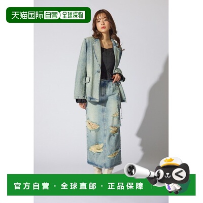 日本直邮rienda 女士侧开口层叠设计紧身牛仔裙 110IS7110301