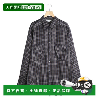 日本直邮ANCELLM 男装 oversized格子长袖衬衫 再生纤维混纺法兰