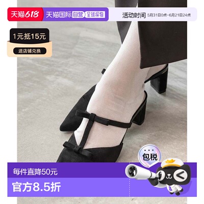 日本直邮RANDA 丝带T字带穆勒高跟鞋 RA041BW016771 黑色单鞋拖鞋