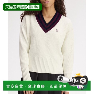 日本直邮FRED PERRY 女士 V领针织衫 侧边撞色设计 支付后1h可退