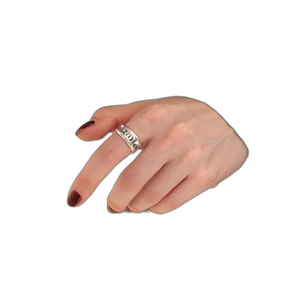 日本直邮1h可退 Otro Accesorio 女士手工制作信息戒指 银色合金