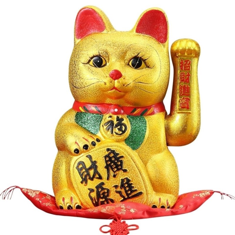 金色新款会摇手招店铺开业礼品生意兴隆陶瓷送礼收银台摆件发财猫