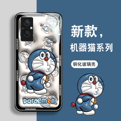 机器猫适用于oppoa96手机壳新款a93男女a91钢化玻璃A92S高级感A95保护套A97卡通A9X全包防摔硅胶0pp0硬外壳