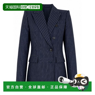 1h可退 香港直邮Pinko 品高 女士 蓝色细条纹双排扣夹克 107513A3