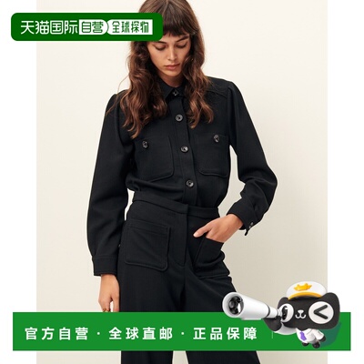 自营欧洲直邮Sessun思溯 Theodor女士黑色聚酯纤维短款长袖衬衫
