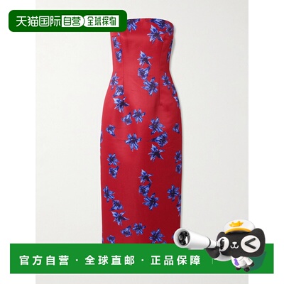 1h可退 EMILIA WICKSTEAD 女士 Leila 无肩带印花罗缎中长连衣裙