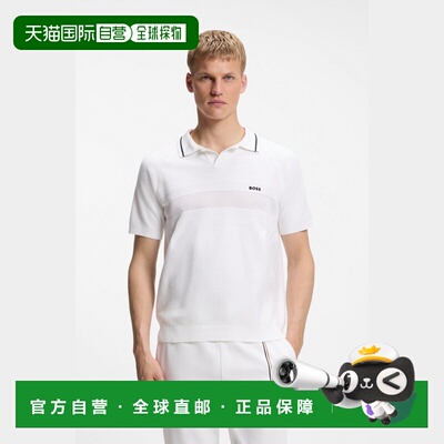自营欧洲直邮HUGO BOSS雨果 男士白色棉质Johnny领短袖POLO毛衣
