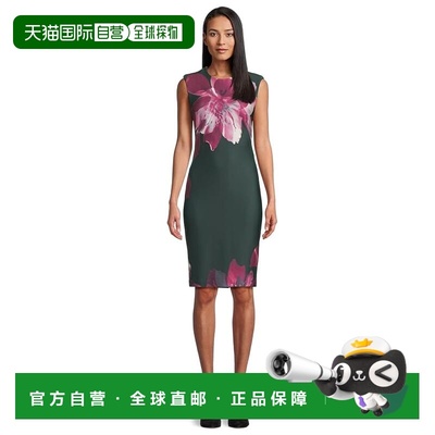 香港直邮Calvin Klein 卡尔文 克莱恩 女士 Cal 袖花朵紧身连衣裙