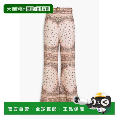 香港直邮ZIMMERMANN 女士 束带佩斯利印花亚麻喇叭长裤 9091PRMAT