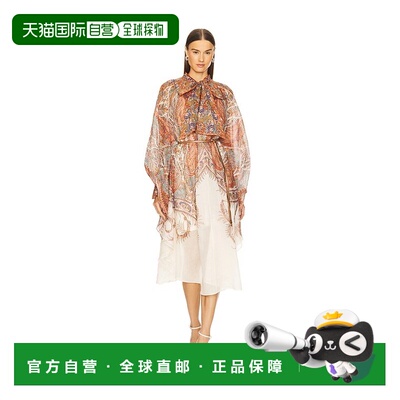 1h可退 香港直邮ZIMMERMANN 女士 Rhiannon 绑带领中长连衣裙 287