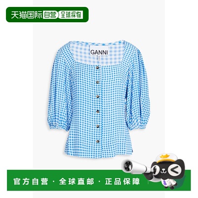 1h可退 香港直邮GANNI 甘尼 女士 EcoVero-blend 方格棉布上衣 F7
