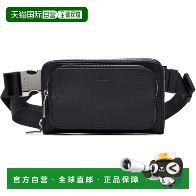 1h可退 香港直邮BOSS 波士 男士 海军蓝 Leather Crossbody 腰包
