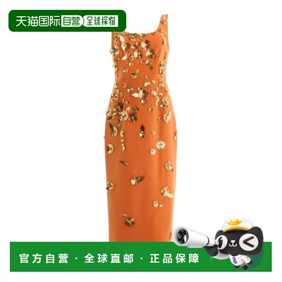 香港直邮CAROLINA HERRERA 女士 刺绣绉纱中长连衣裙