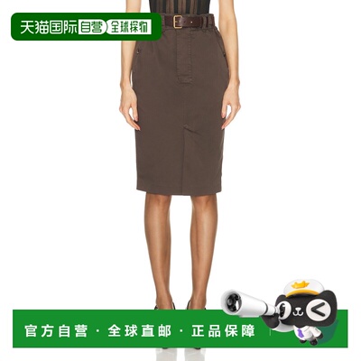 1h可退 香港直邮Saint Laurent 圣罗兰 女士 斜纹布铅笔半裙 7936