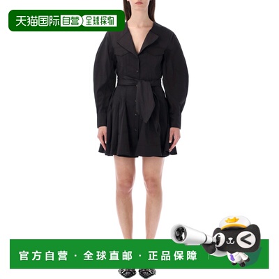 1h可退 香港直邮GANNI 甘尼 女士 黑色弹力棉质衬衫式连衣裙 A103