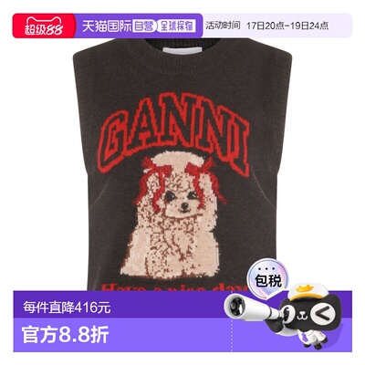 1h可退 香港直邮GANNI 甘尼 女士 黑色沙色羊毛混纺针织衫 A10700
