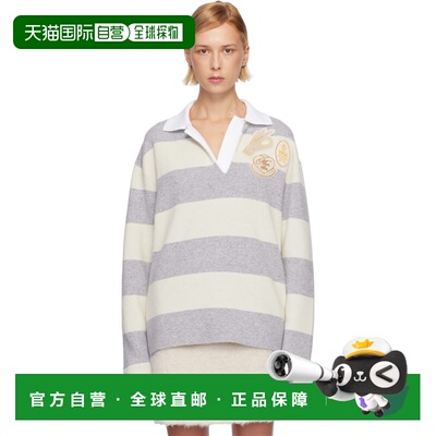 香港直邮Moncler 盟可睐 女士 灰色 & 灰白色长袖 Polo 衫 0939A0