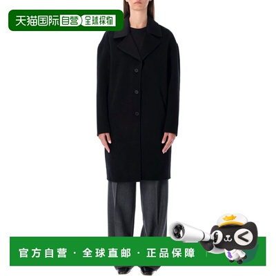 1h可退 香港直邮ANINE BING 女士 宽松款黑色羊毛混纺大衣 A01112
