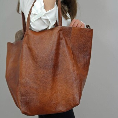 New retro women's soft leather shoulder tote bag for women,