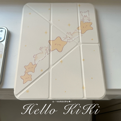 Niki store|ins拥抱星星兔子适用于ipad保护壳平板保护套亚克力防弯硬Y折书本有笔槽air811英寸mini7笔槽
