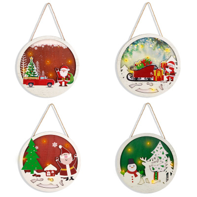 Christmas Led Lights Wooden Plate Pendant Holiday Atmosphere