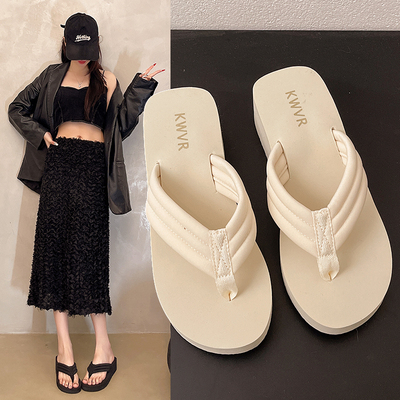 网红增高跟松糕厚底人字拖女夏百搭防滑夹脚凉拖鞋沙滩鞋夏百搭防