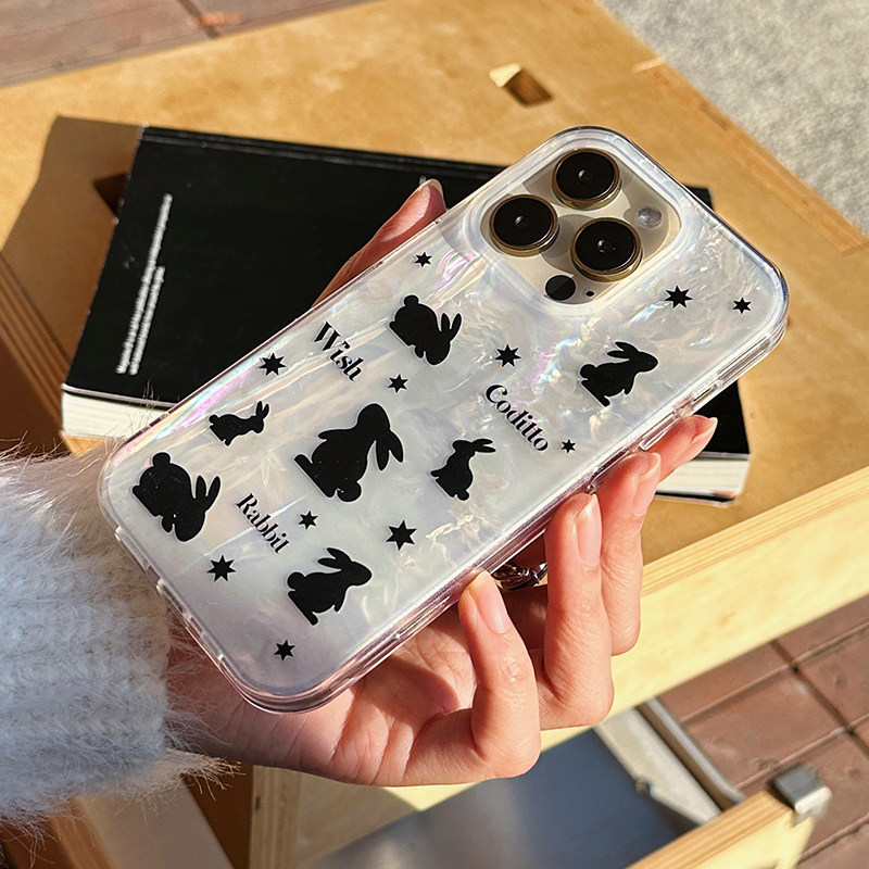 coditto贝壳纹摘星兔子双层适用苹果14promax手机壳创意iPhone14pro兔年13promax_虎窝淘