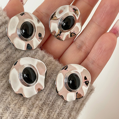 不规则黑玛瑙耳钉耳夹