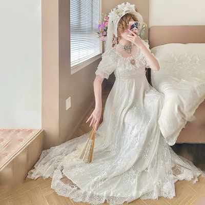 【定金】圣心百合 原创蕾丝拖尾帝政婚纱lolita复古优雅连衣裙