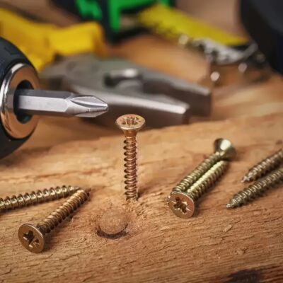 50/100 Self Tapping Screws in Golden Yellow, with A Flat Hea
