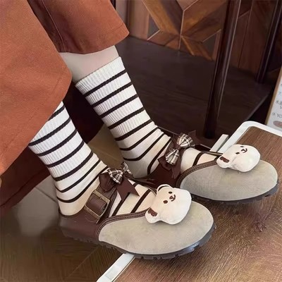 条纹袜子女秋中筒袜潮韩国网红风长袜美式复古堆堆袜春夏MM
