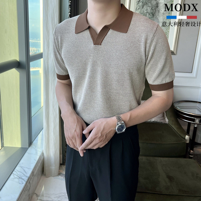 MODX意大利休闲Polo衫男英伦高端透气针织短袖T恤商务修身马球衫