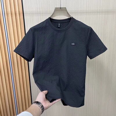 短袖+冰丝+圆领+刺绣+男士+百搭