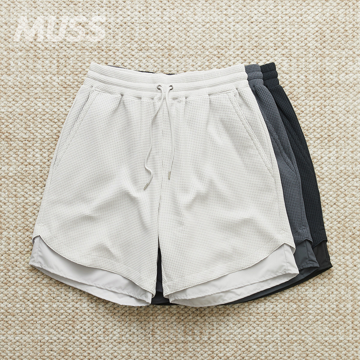 现货 MEANSWHILE SOLOTEX EASY SHORTS 双层华夫格休闲短裤 25SS