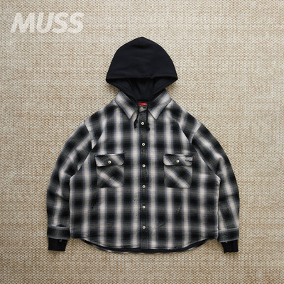 LEH破坏做旧法兰绒格纹连帽外套