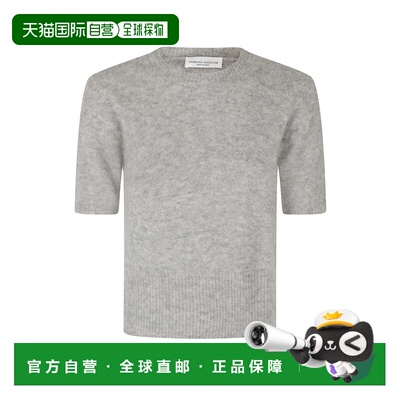 自营roberto collina灰色羊绒真丝圆领短袖毛衣-灰色 美国奥莱直