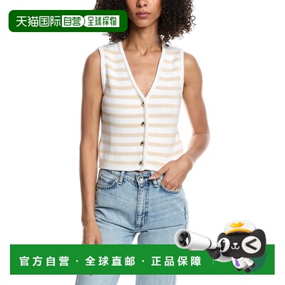 自营french connection法式条纹v领开衫-白色 美国奥莱直发