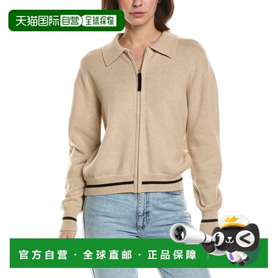 自营brodie cashmereBrodie羊绒Varsity拉链穿通羊绒混纺夹克-棕